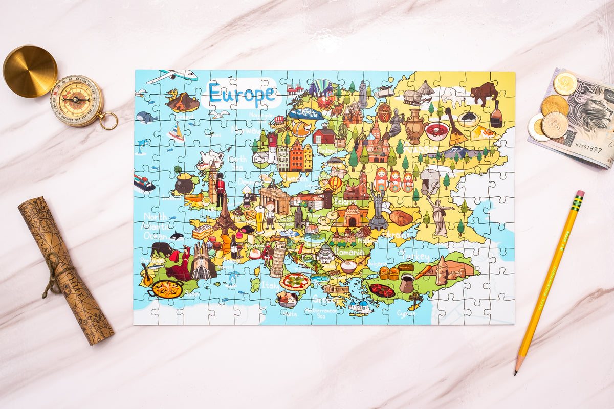 Europe Illustrated Map Wooden Jigsaw Puzzle for Children and Adults ...