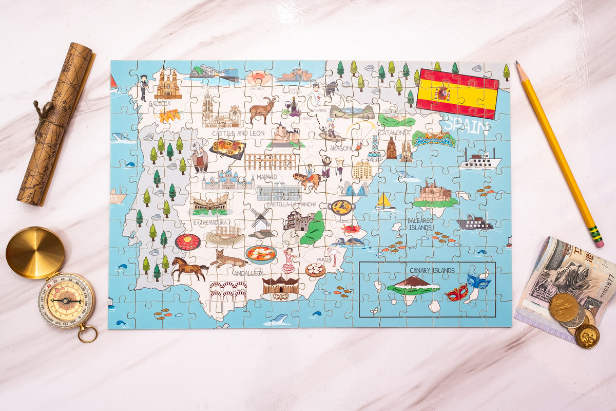 Spain Illustrated Map Wooden Jigsaw Puzzle for Children and Adults - 1 ...