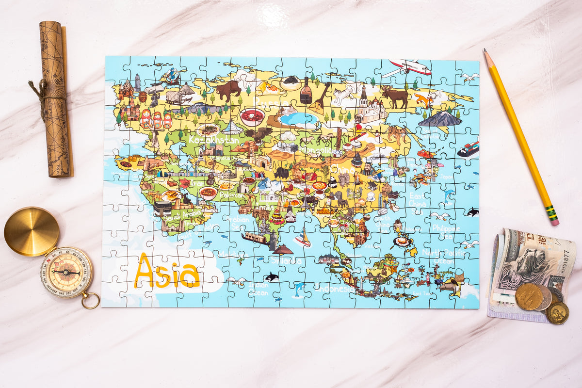 Asia Illustrated Map Wooden Jigsaw Puzzle for Children and Adults - 15 ...