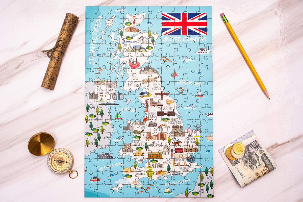 United Kingdom Illustrated Map Wooden Jigsaw Puzzle for Children and A ...