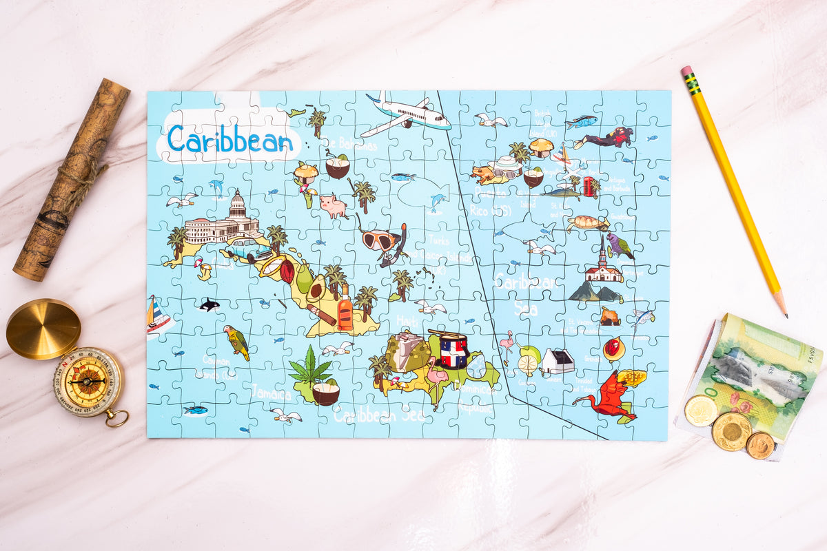Caribbean Illustrated Map Wooden Jigsaw Puzzle for Children and Adults ...