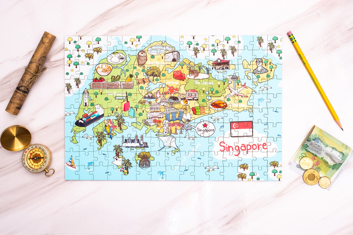 Singapore Illustrated Map Wooden Jigsaw Puzzle for Children and Adults ...