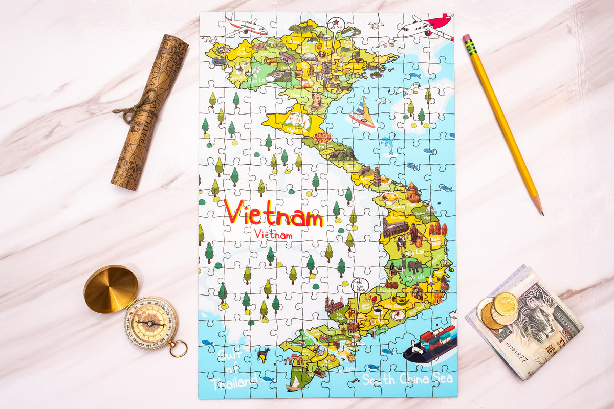 Vietnam Illustrated Map Wooden Jigsaw Puzzle for Children and Adults ...