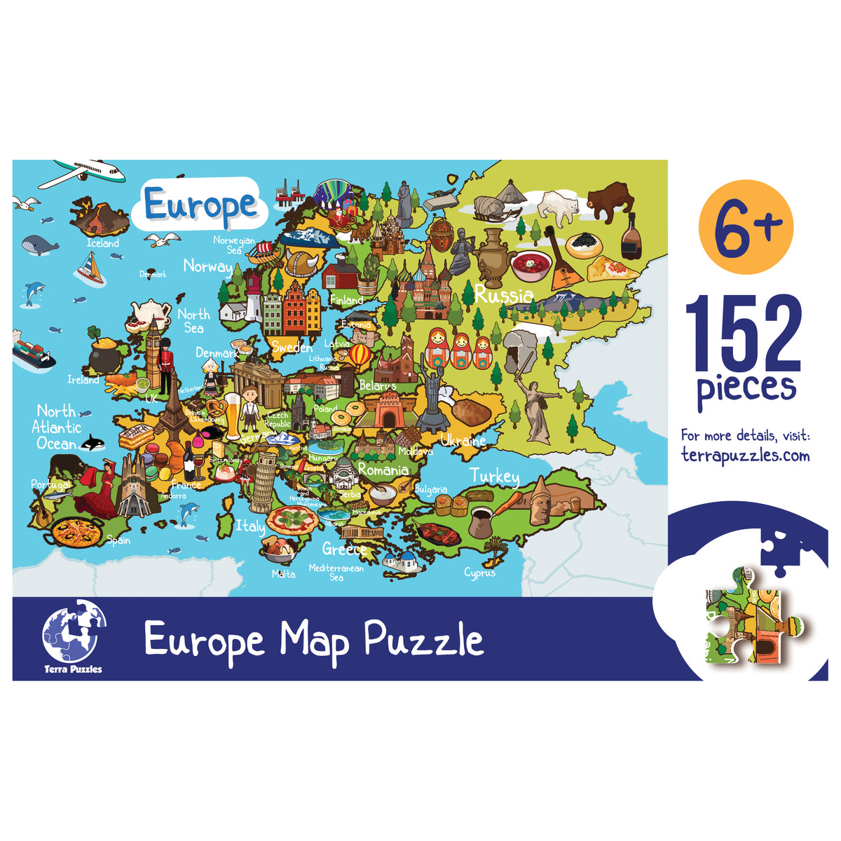 Europe Illustrated Map Wooden Jigsaw Puzzle for Children and Adults ...