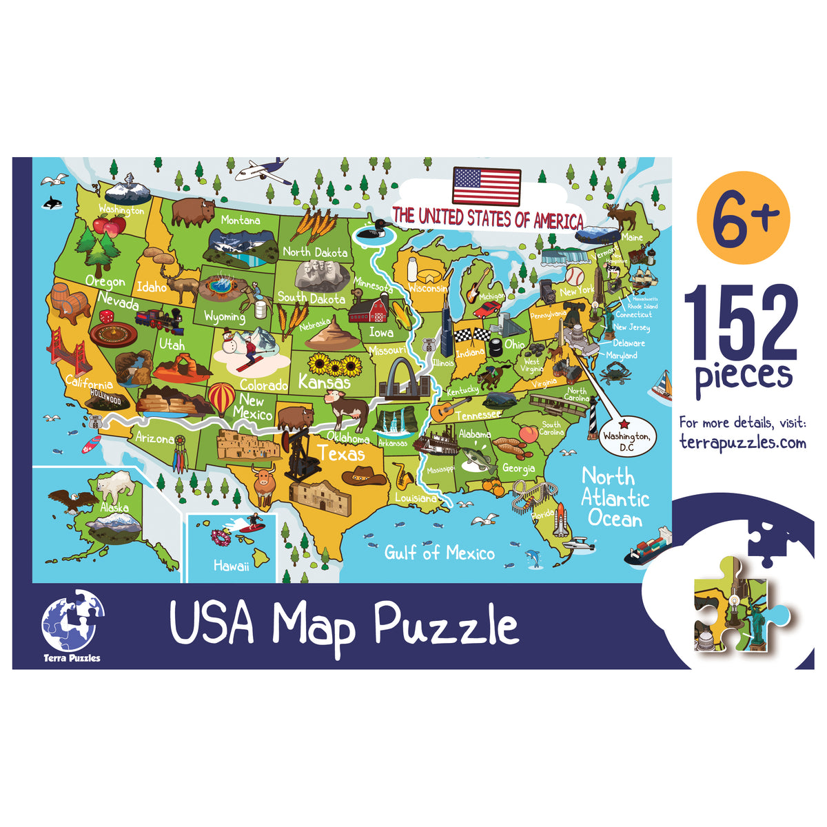 USA Illustrated Map Wooden Jigsaw Puzzle for Children and Adults - 152 ...